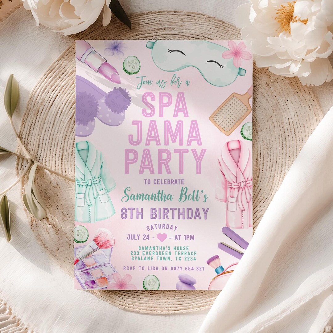 Editable Spa Party Invitation: Glam Watercolor Design (digital Download ...