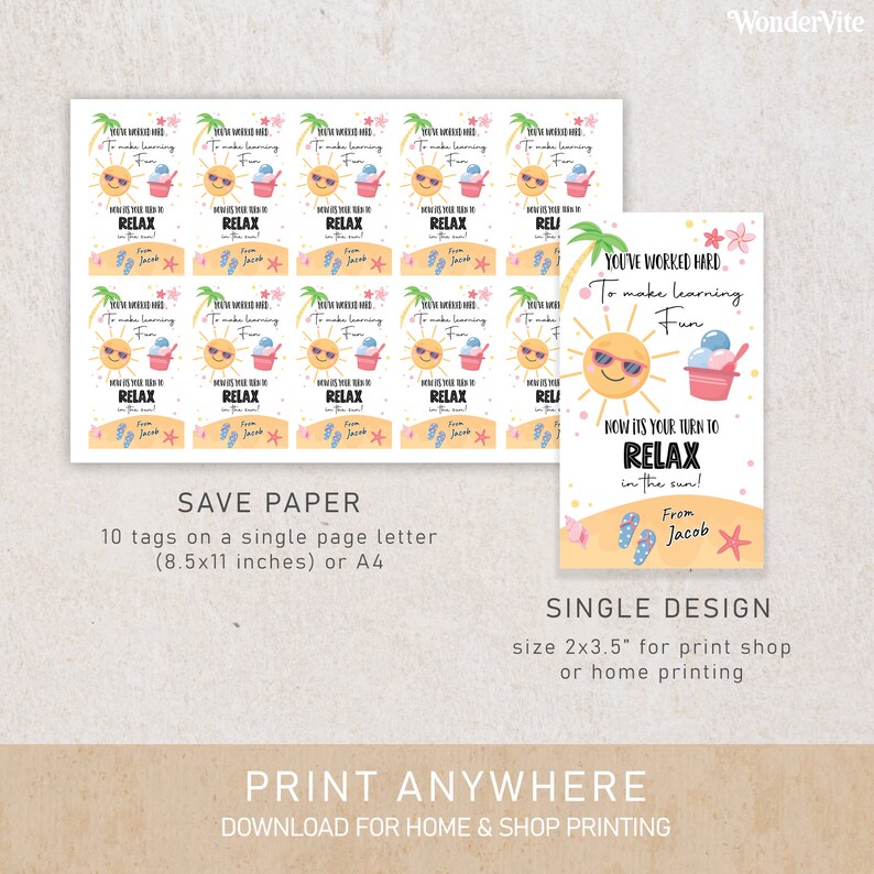 Editable Summer Teacher Appreciation Gift Tag Kids Your Turn to Relax ...
