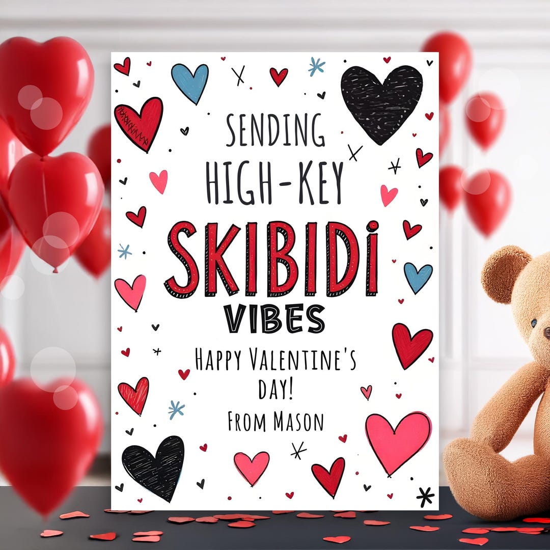 Editable Funny Valentine's Day Card Slang Valentine Kids Skibidi Teen ...
