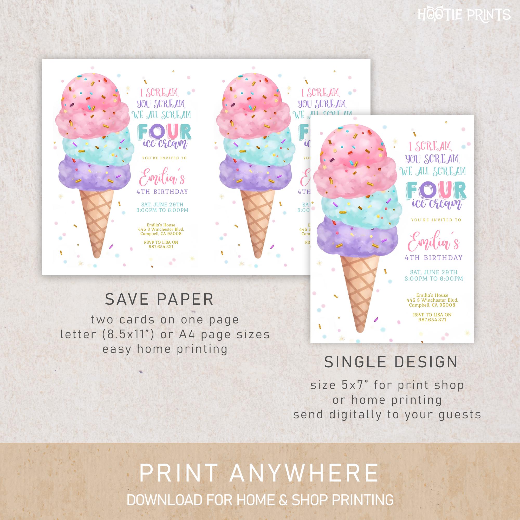 Editable Ice Cream Birthday Party Invitation Editable Template, I ...