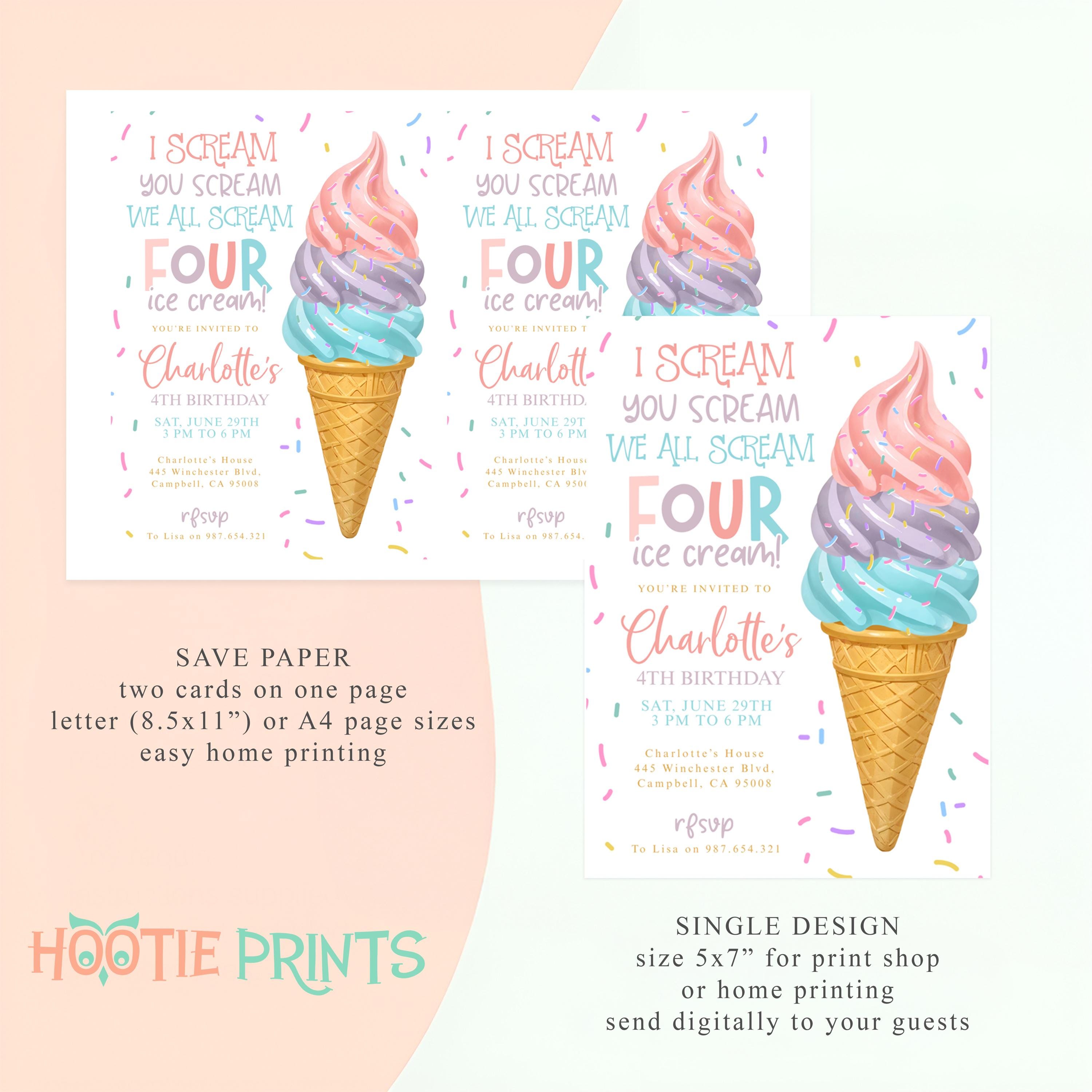 Editable Ice Cream Birthday Party Invitation Editable Template, I ...