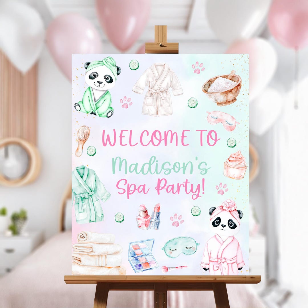Editable Panda Spa Party Birthday Welcome Sign Glamour Party Spa ...