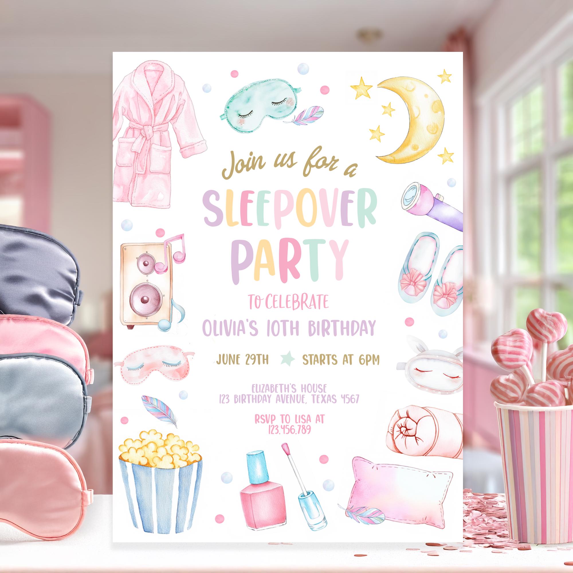 Editable Sleepover Party Birthday Invitation Sleepover Birthday Invite ...