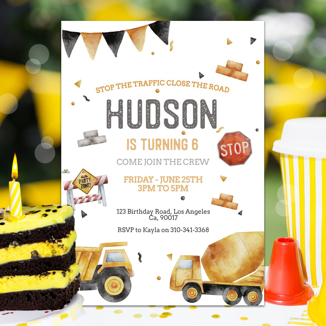 Construction Birthday Invitation, Editable Excavator Birthday Party ...