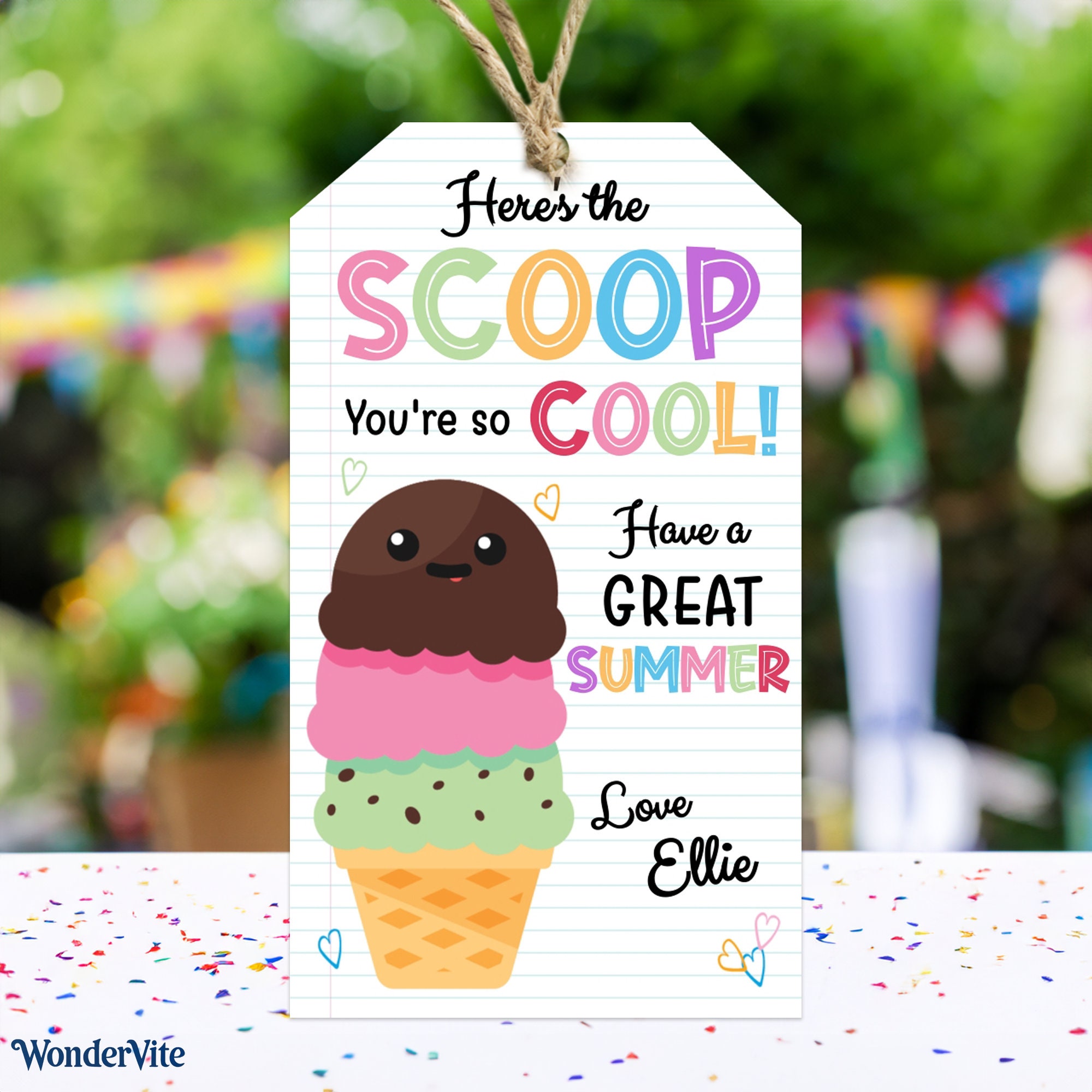 Editable Summer Ice Cream Teacher Appreciation Tag Kids End of School ...