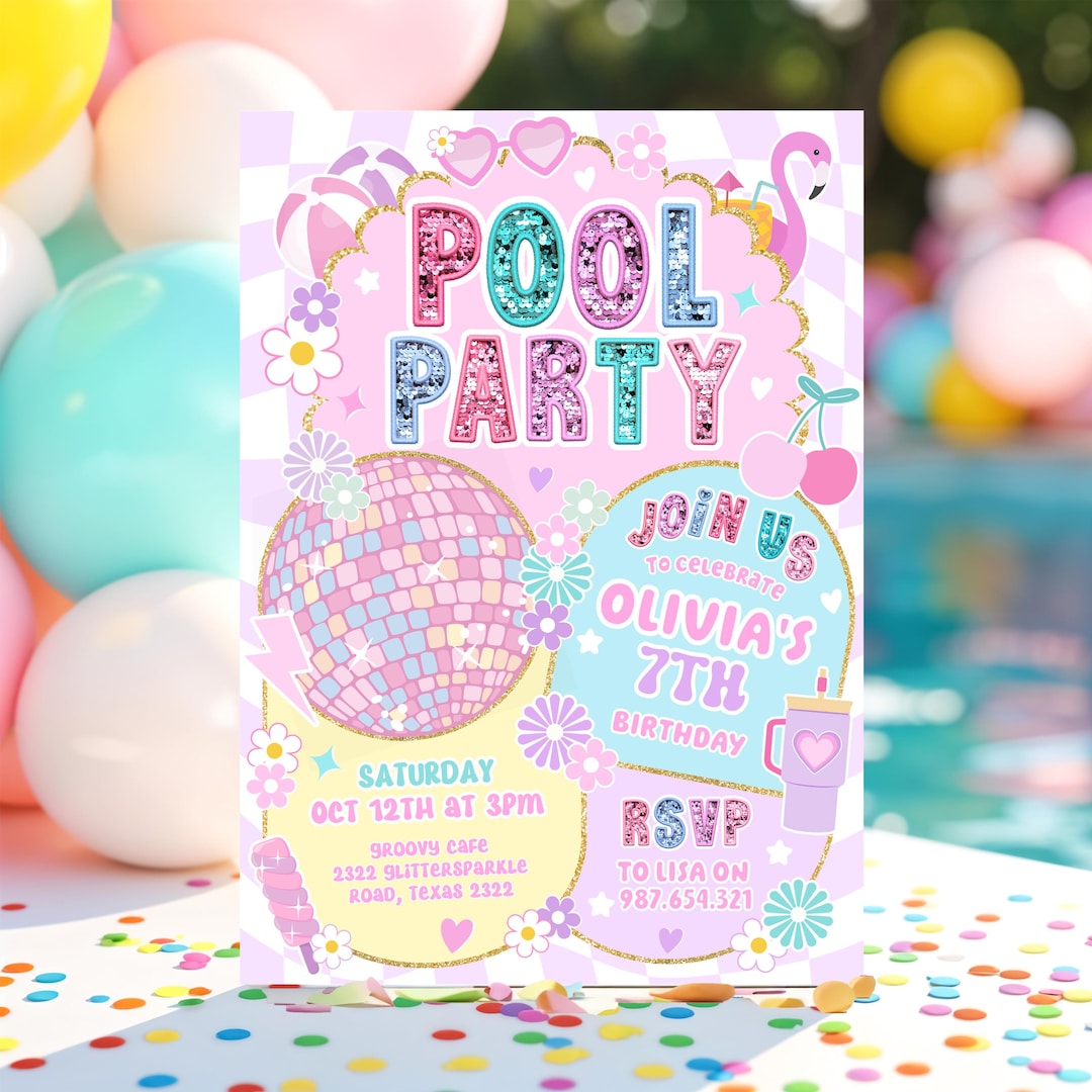 Editable Preppy Pool Party Invitation Varsity Fashion Preppy Girly Pool ...
