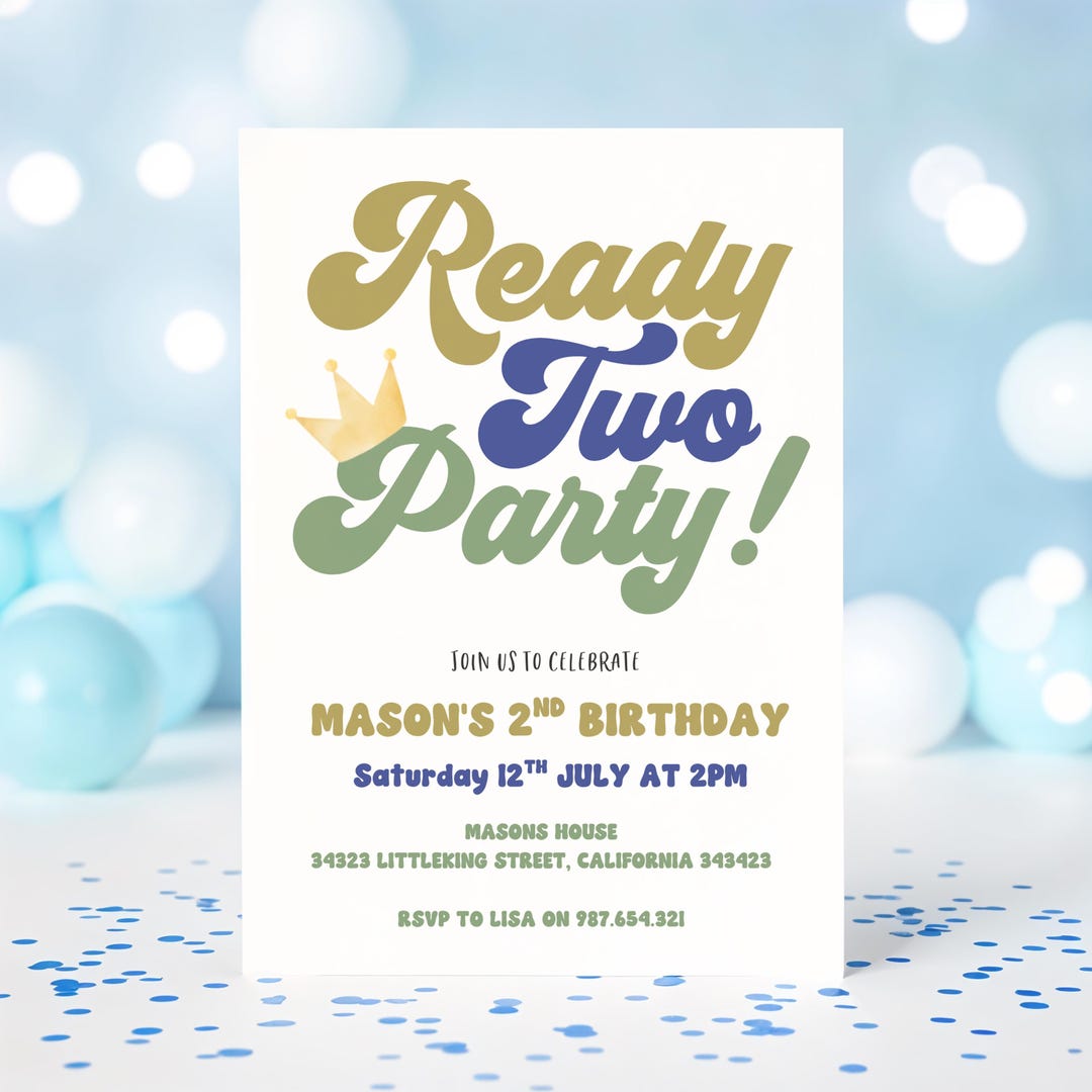 Ready Two Party Invitation, Retro Simplistic Groovy 2nd Birthday ...