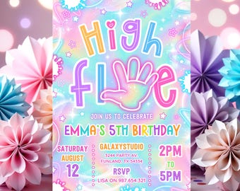 Editable High Five Birthday Party Invitation Neon Glow High Five Hi ...