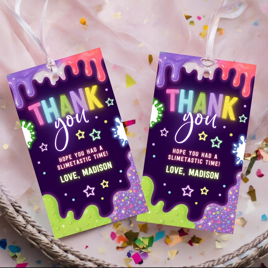 Editable Slime Party Thank You Tags, Slime Favor Tags, Printable Thank ...