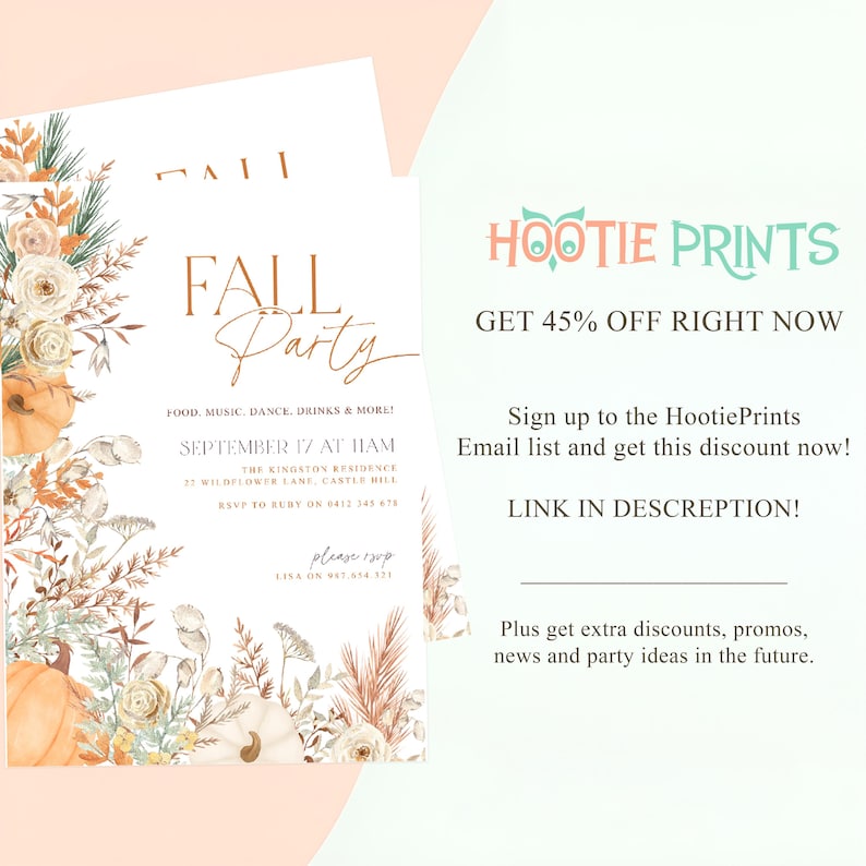 Editable Elegant Fall Party Invite | Autumn Fall Party Invite | Dinner ...