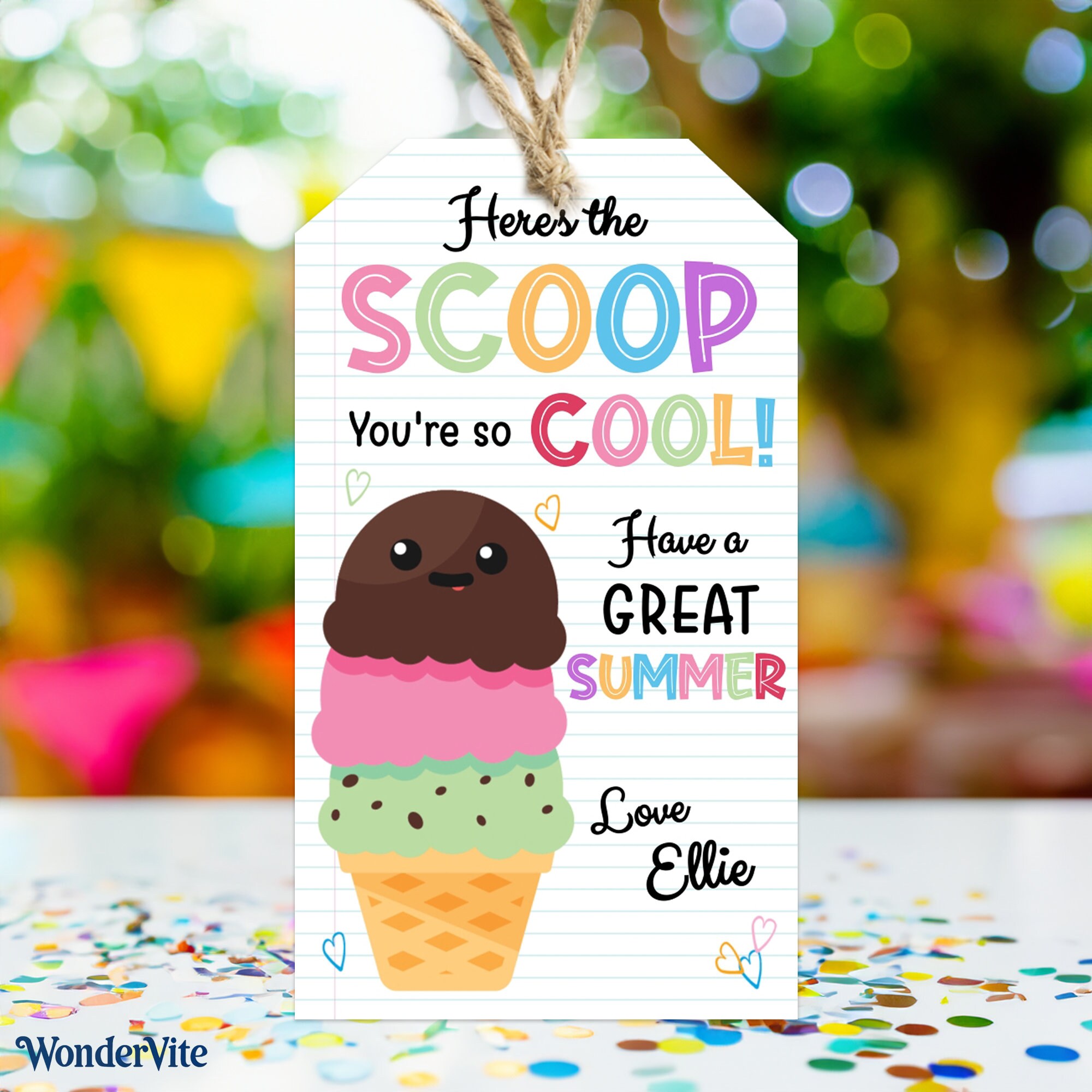 Editable Summer Ice Cream Teacher Appreciation Tag Kids End of School ...
