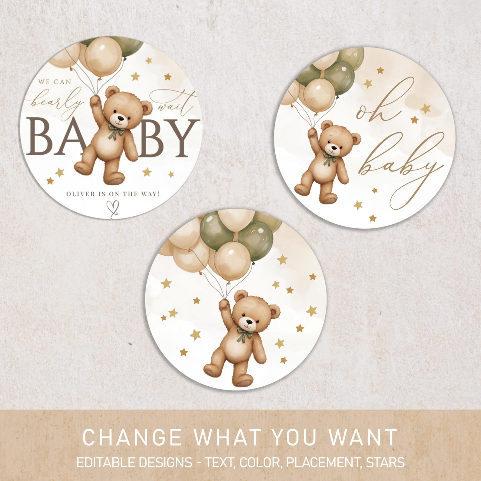 EDITABLE Gender Neutral Bear Baby Shower Cupcake Toppers, We Can Bearly ...