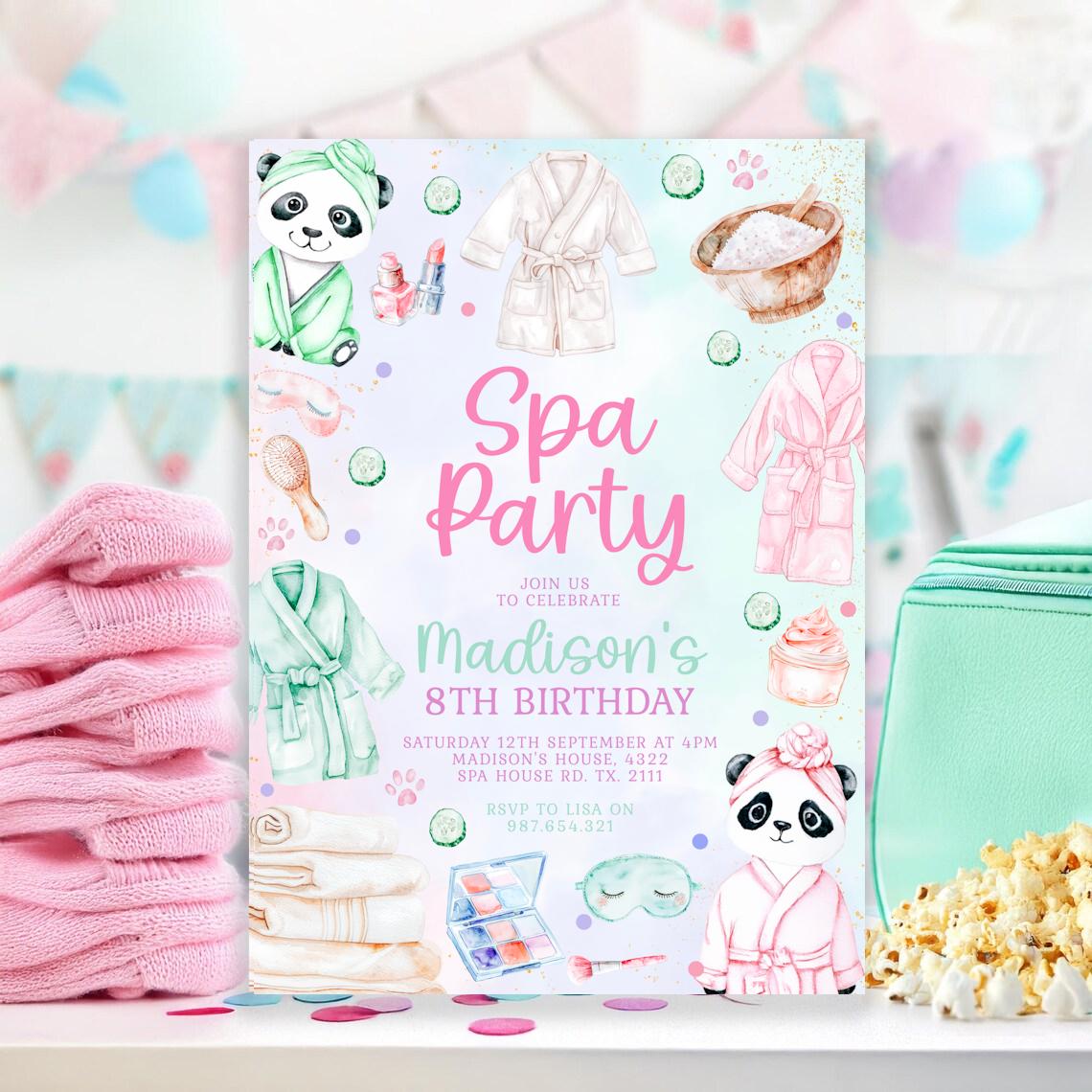 Editable Panda Spa Pamper Party Birthday Invitation, Pamper Party ...