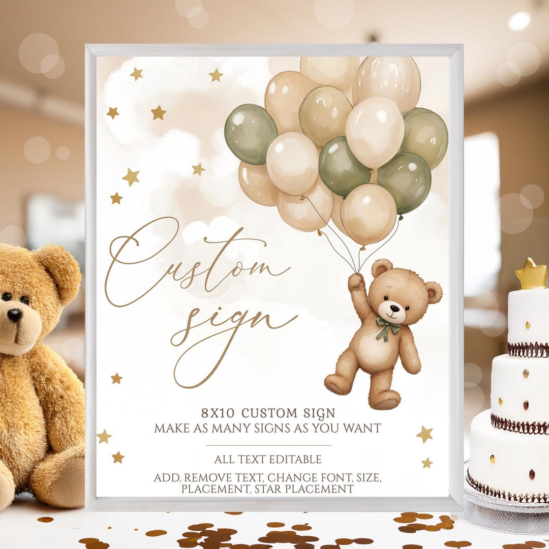 EDITABLE Gender Neutral Bear Baby Shower Custom Sign, We Can Bearly ...