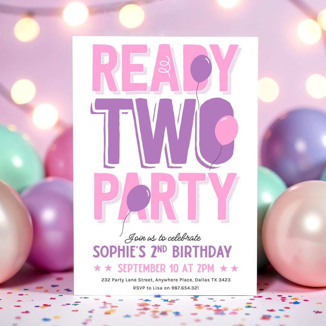 Ready Two Party Invitation Template Girl 2nd Birthday Invite Party ...