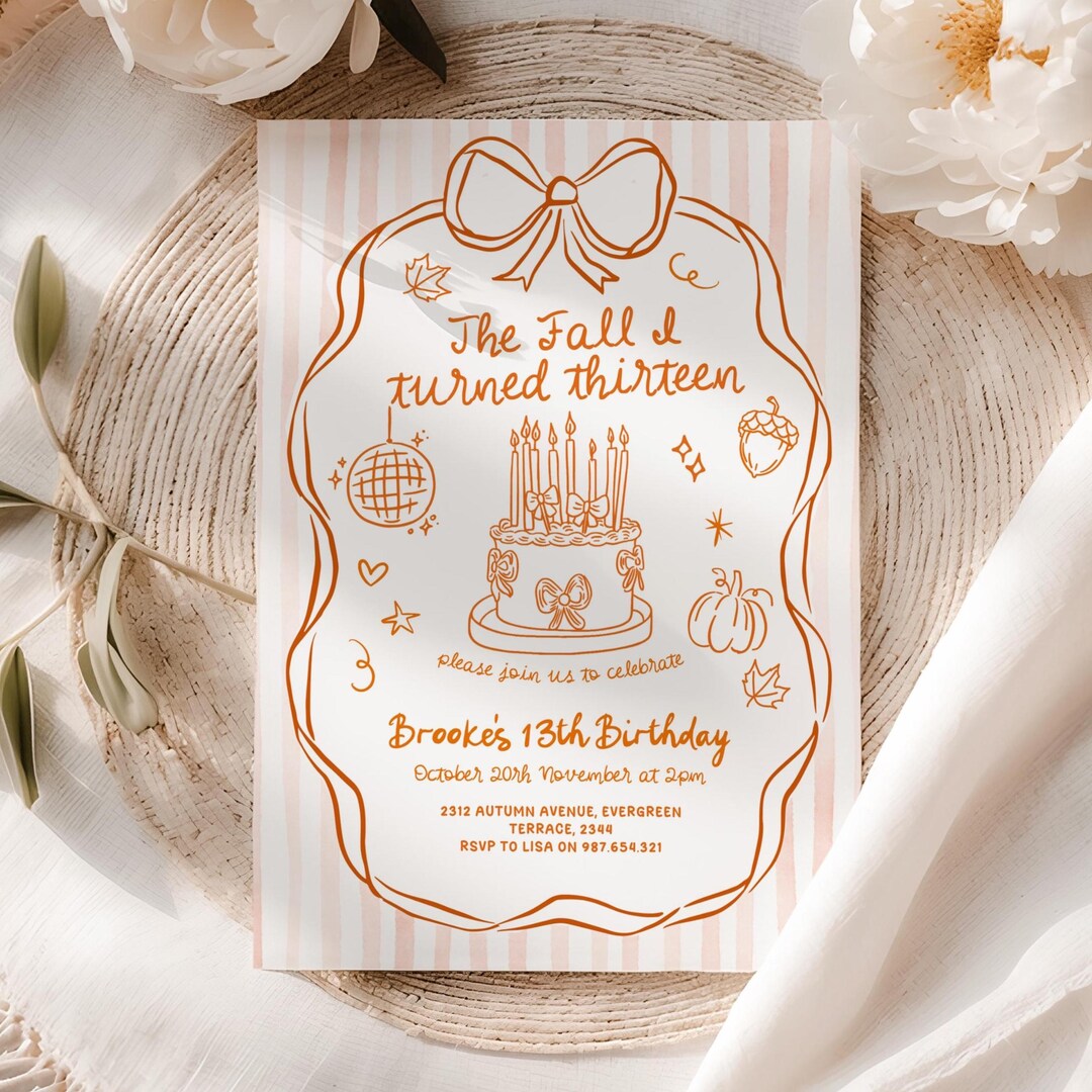 The Fall I Turned 13 Birthday Invitation | Editable Girl Autumn Party ...
