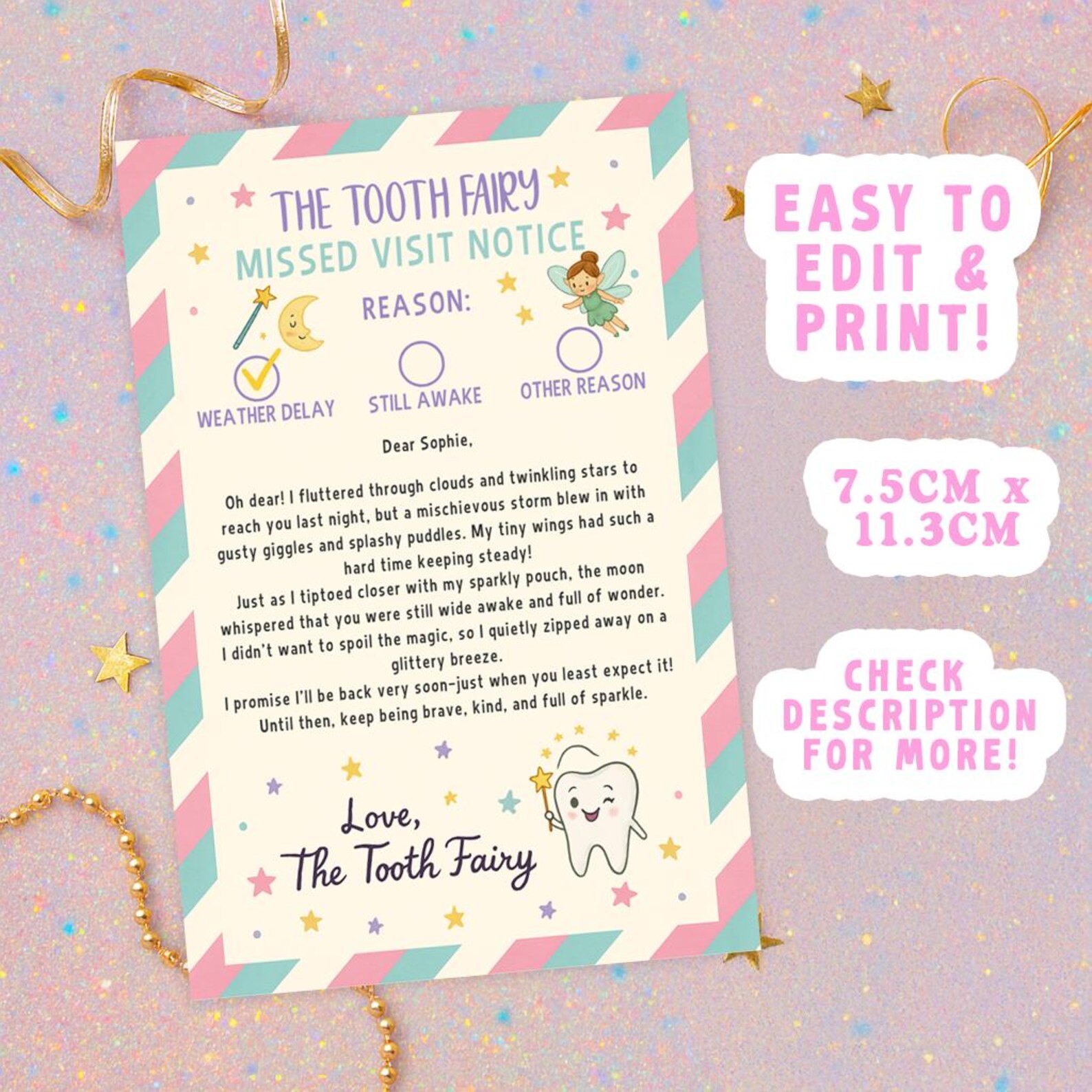 Editable Tooth Fairy Apology Note Official Fairy Note Missed Visit ...