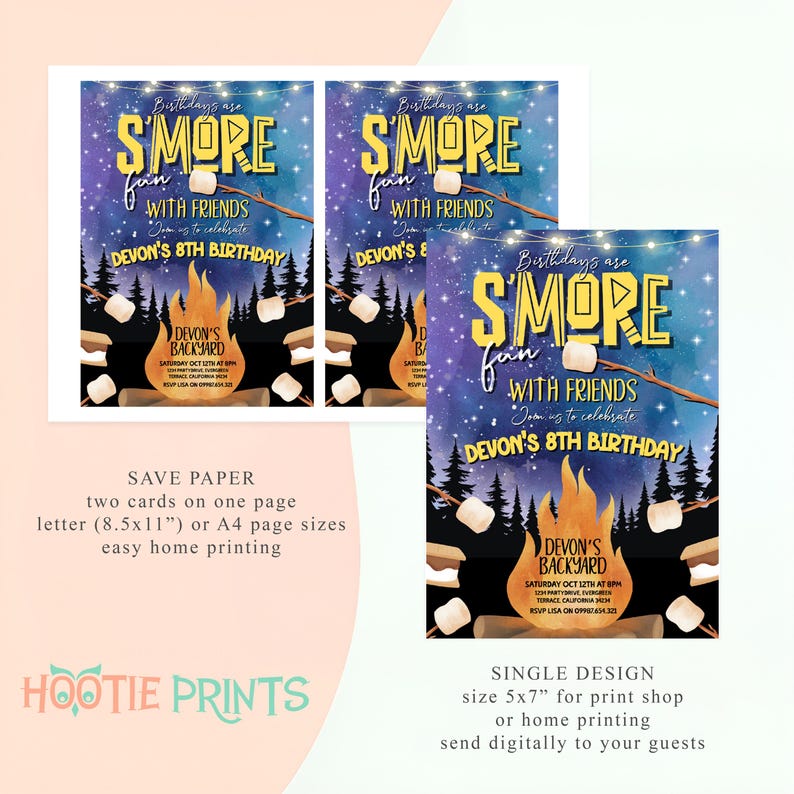 Editable S'mores Camping Birthday Invite, Campfire Party Invitation ...
