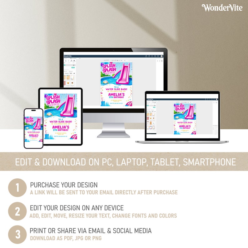 Editable Splish Splash Girls Birthday Invitation Pool Party Pink Slip ...