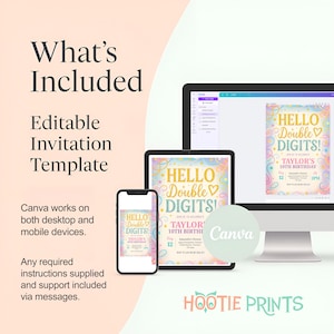 Hello Double Digits 10th Birthday Party Invitation Glitter Sparkle ...