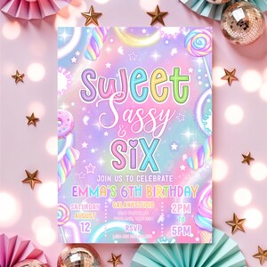 EDITABLE Sweet Sassy and Six Birthday Party Invitation, Neon Glow Sweet ...