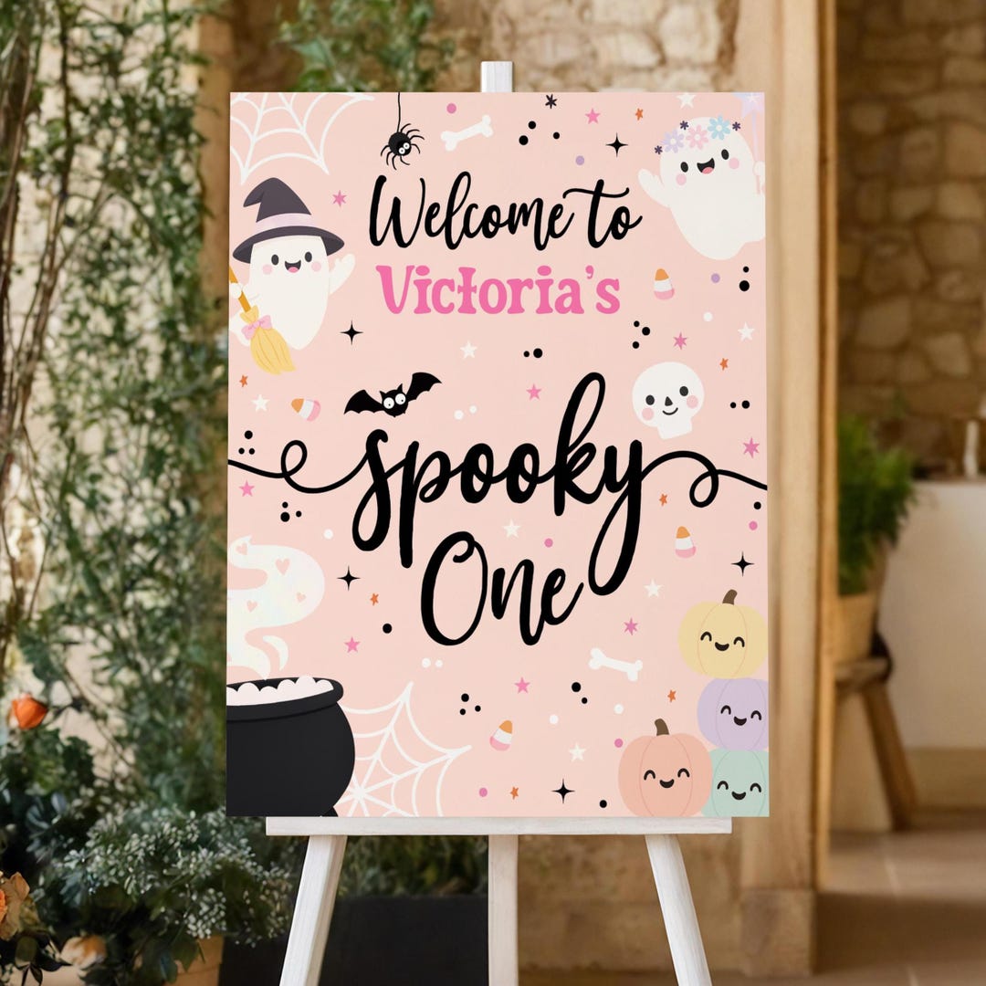 Spooky One Halloween Birthday Welcome Sign,pink Halloween Welcome Sign ...