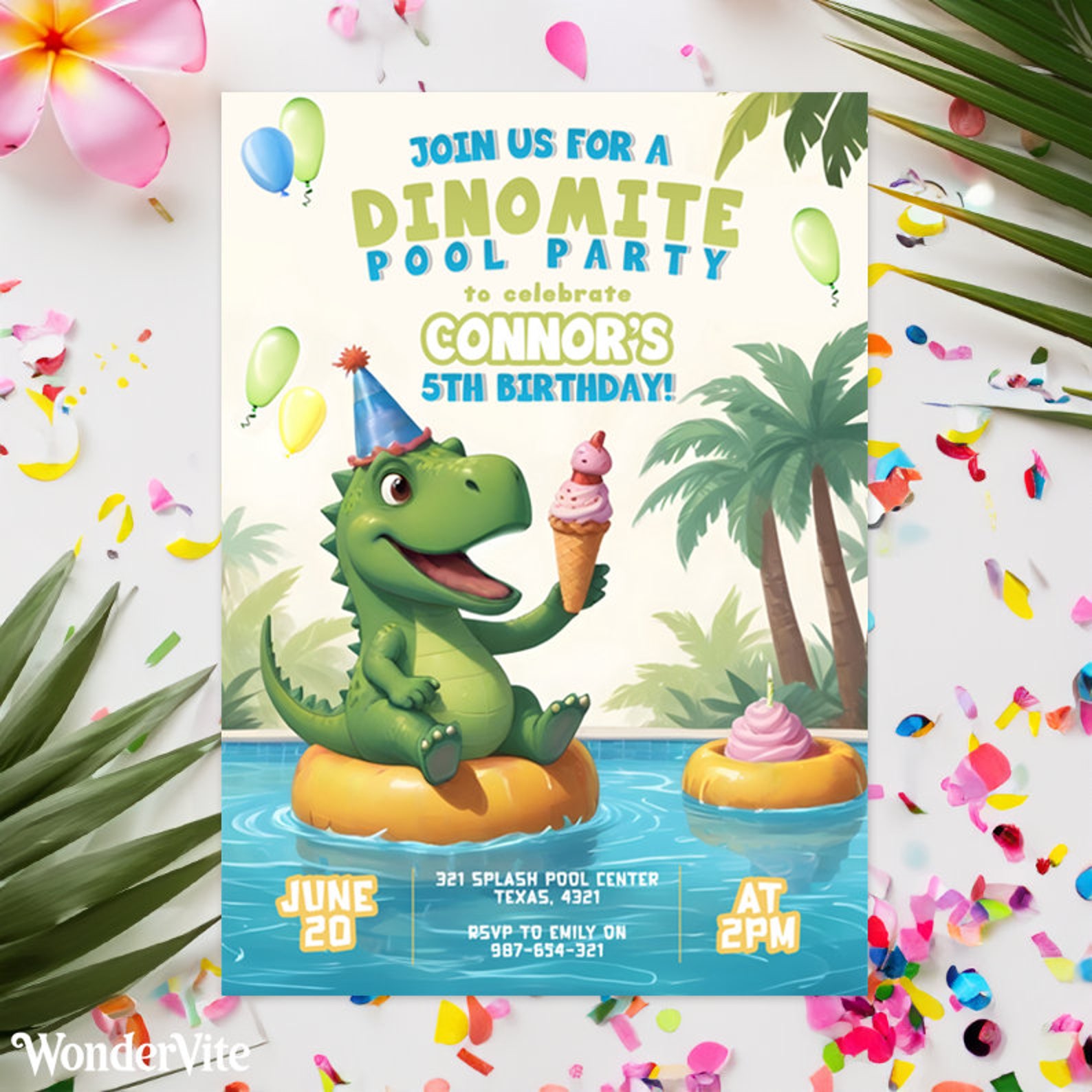 Editable Dinosaur Pool Party Invitation Dinosaur Pool Birthday Party ...
