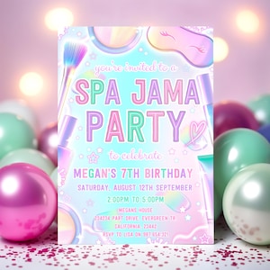 Editable Spa Jama Party Birthday Invitation Sleepover Birthday Invite ...