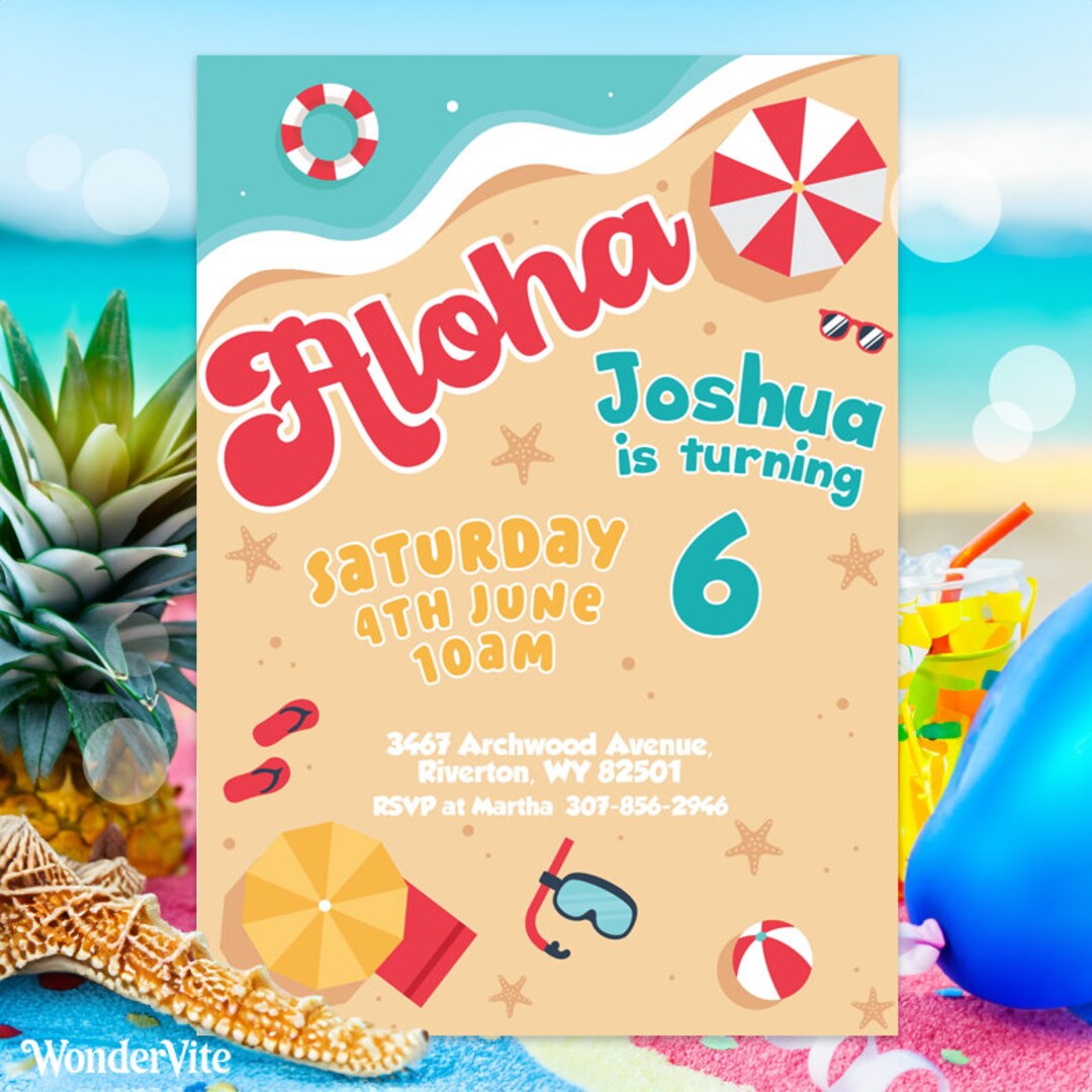 EDITABLE Tropical Beach Water Birthday Party Invitation Splash Pad ...