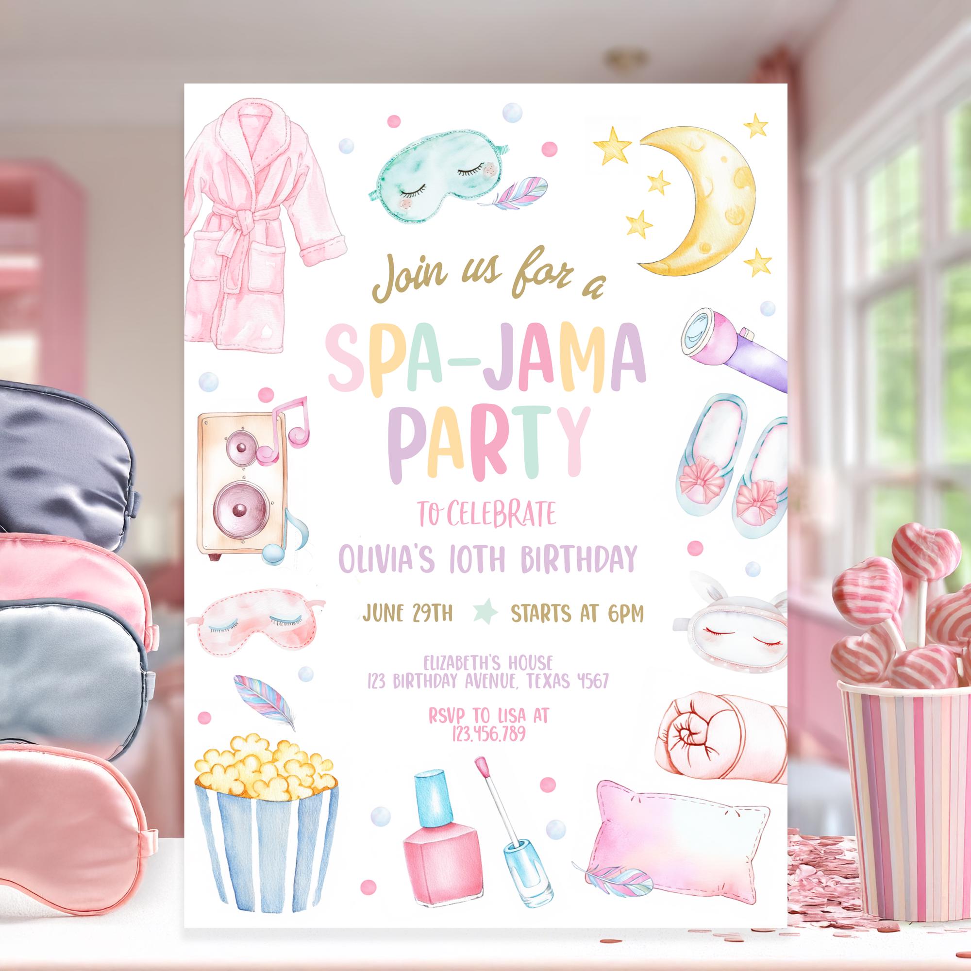 Editable Spa Jama Party Birthday Invitation Sleepover Birthday Invite ...