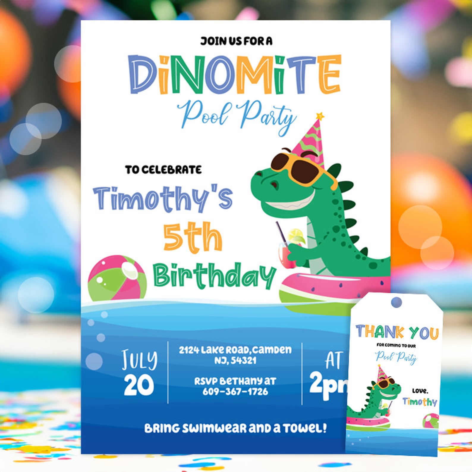 Editable Dinosaur Pool Party Invitation Dinosaur Pool Birthday Party ...