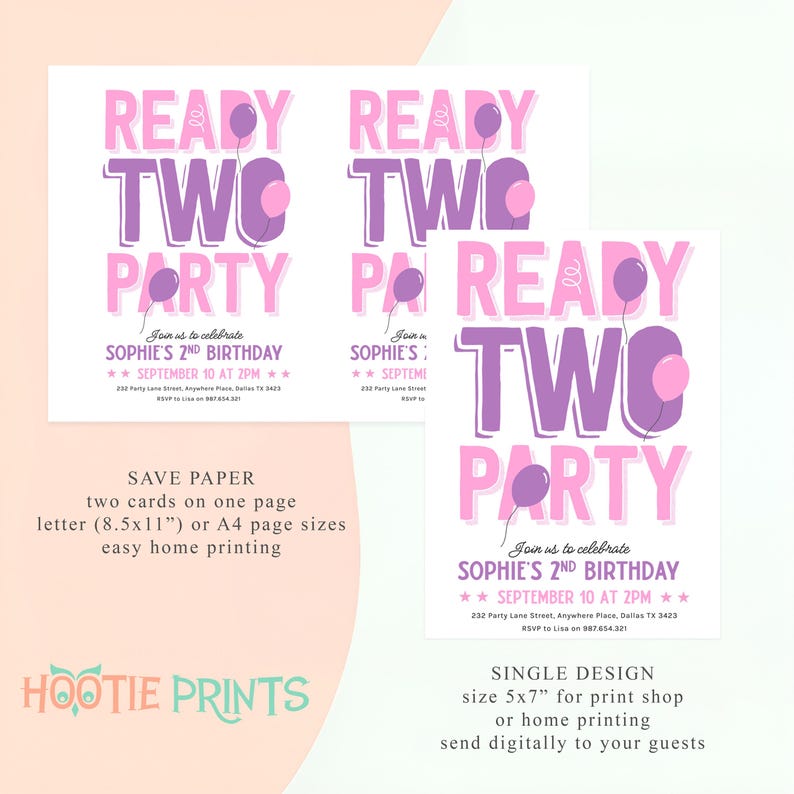 Ready Two Party Invitation Template Girl 2nd Birthday Invite Party ...