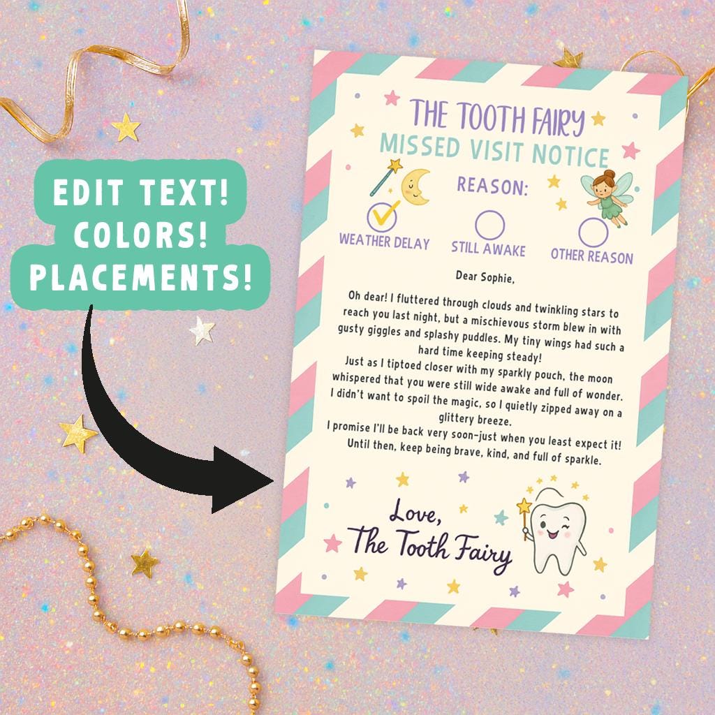 Editable Tooth Fairy Apology Note Official Fairy Note Missed Visit ...