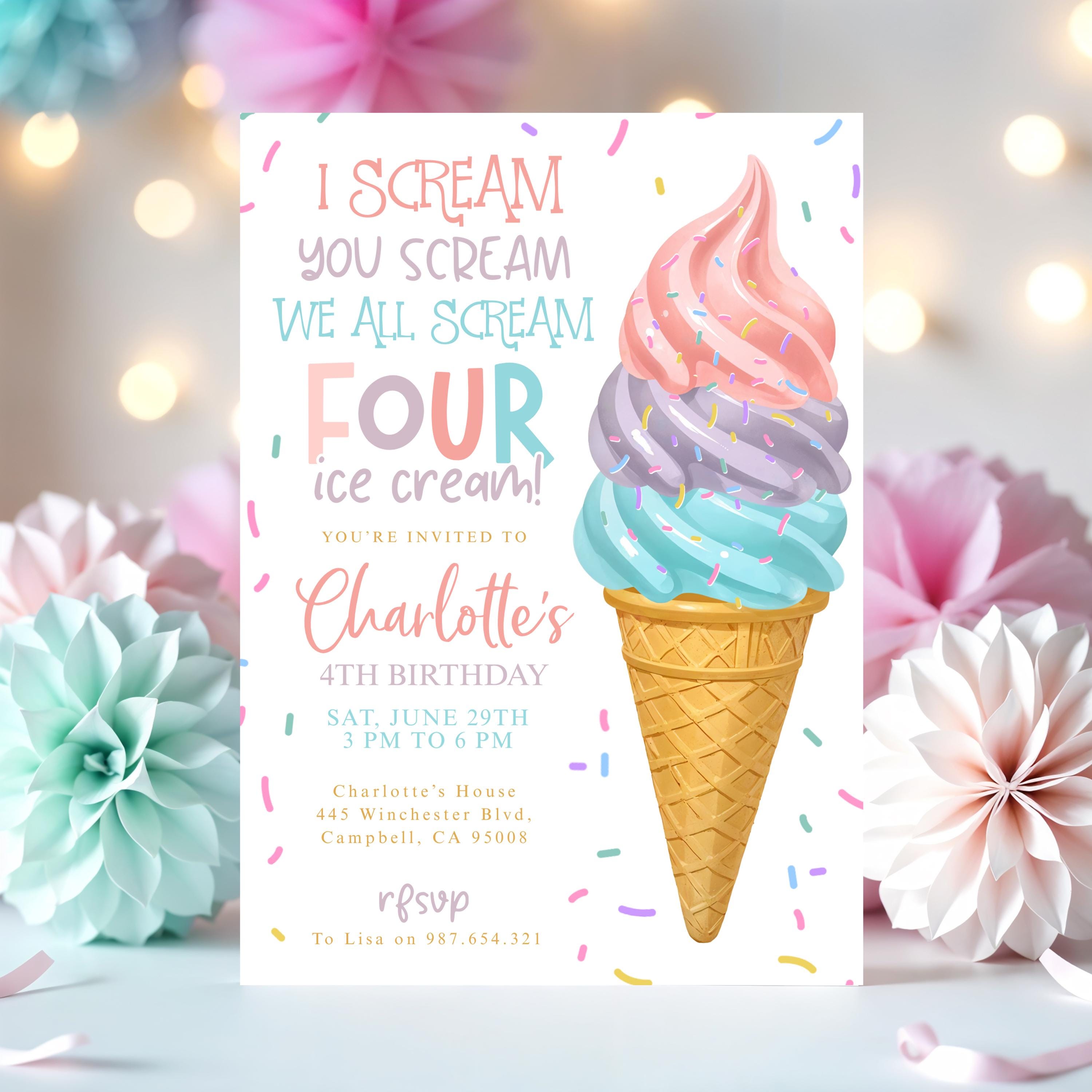 Editable Ice Cream Birthday Party Invitation Editable Template, I ...
