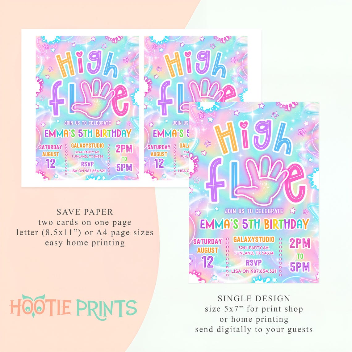 Editable High Five Birthday Party Invitation Neon Glow High Five Hi ...