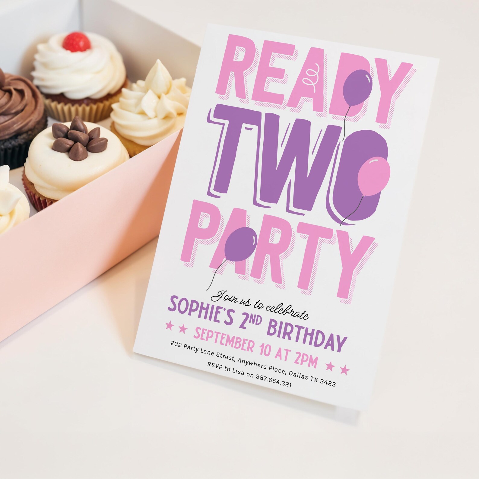 Ready Two Party Invitation Template Girl 2nd Birthday Invite Party ...