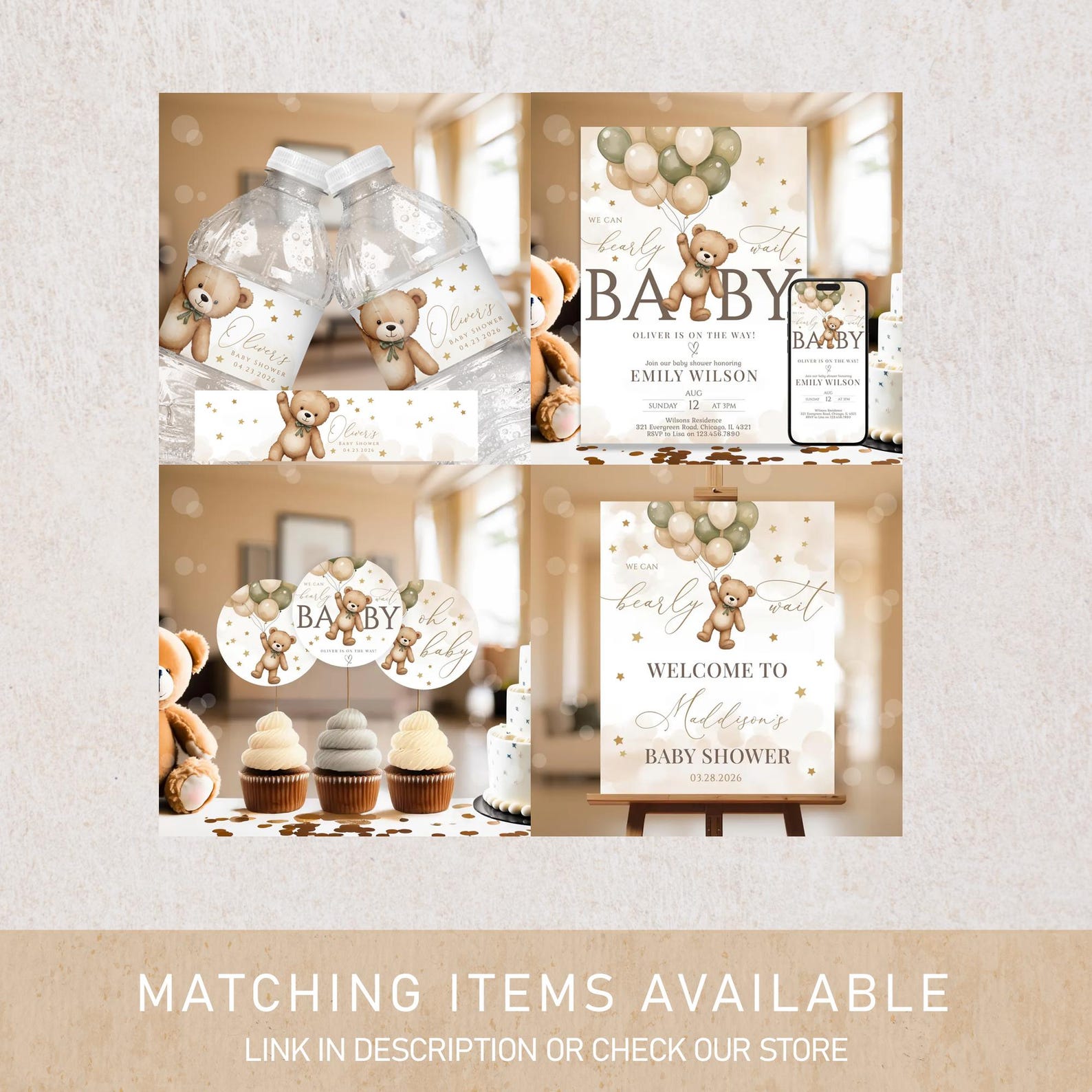 EDITABLE Gender Neutral Bear Baby Shower Cupcake Toppers, We Can Bearly ...