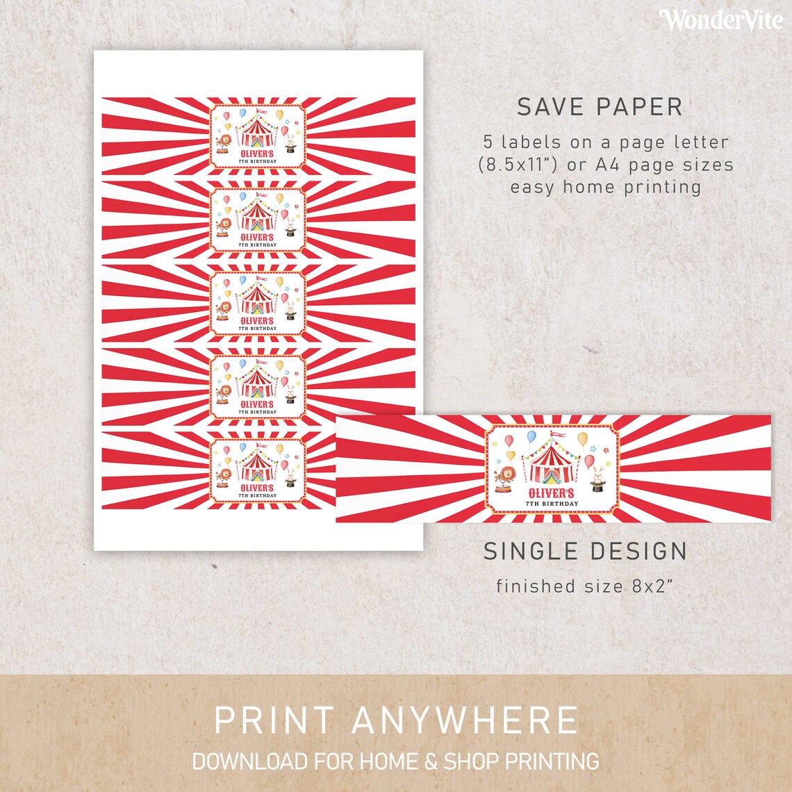Editable Carnival Water Bottle Label Circus Party Red and White Drink Label Download Printable ...