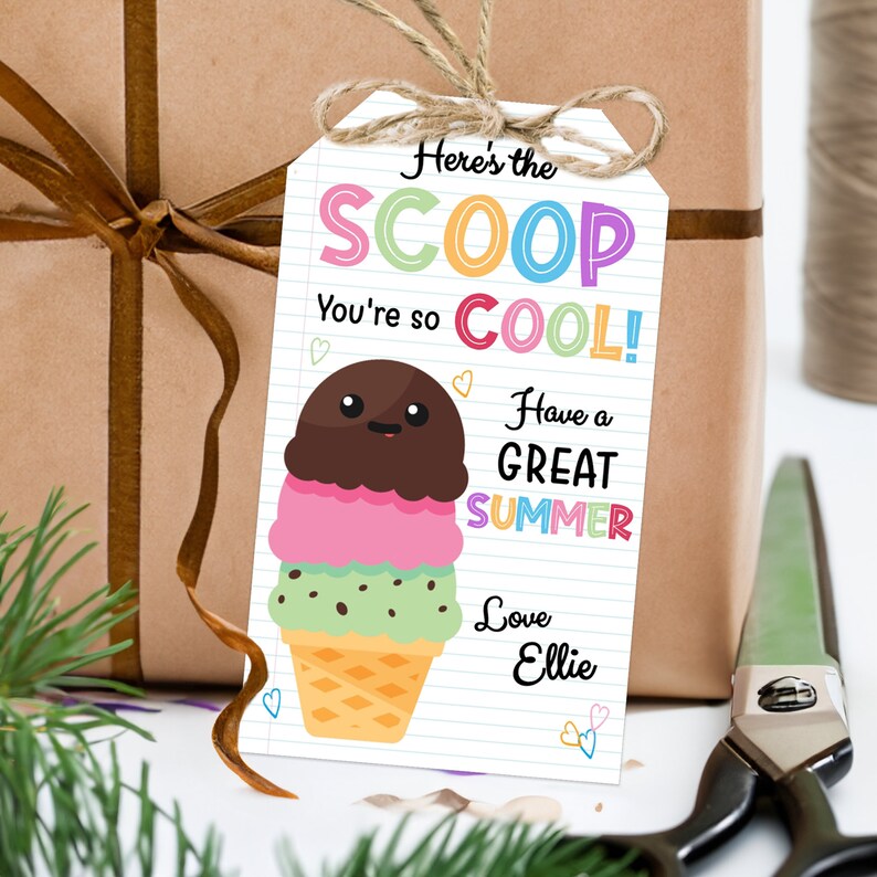 Editable Summer Ice Cream Teacher Appreciation Tag Kids End of School ...