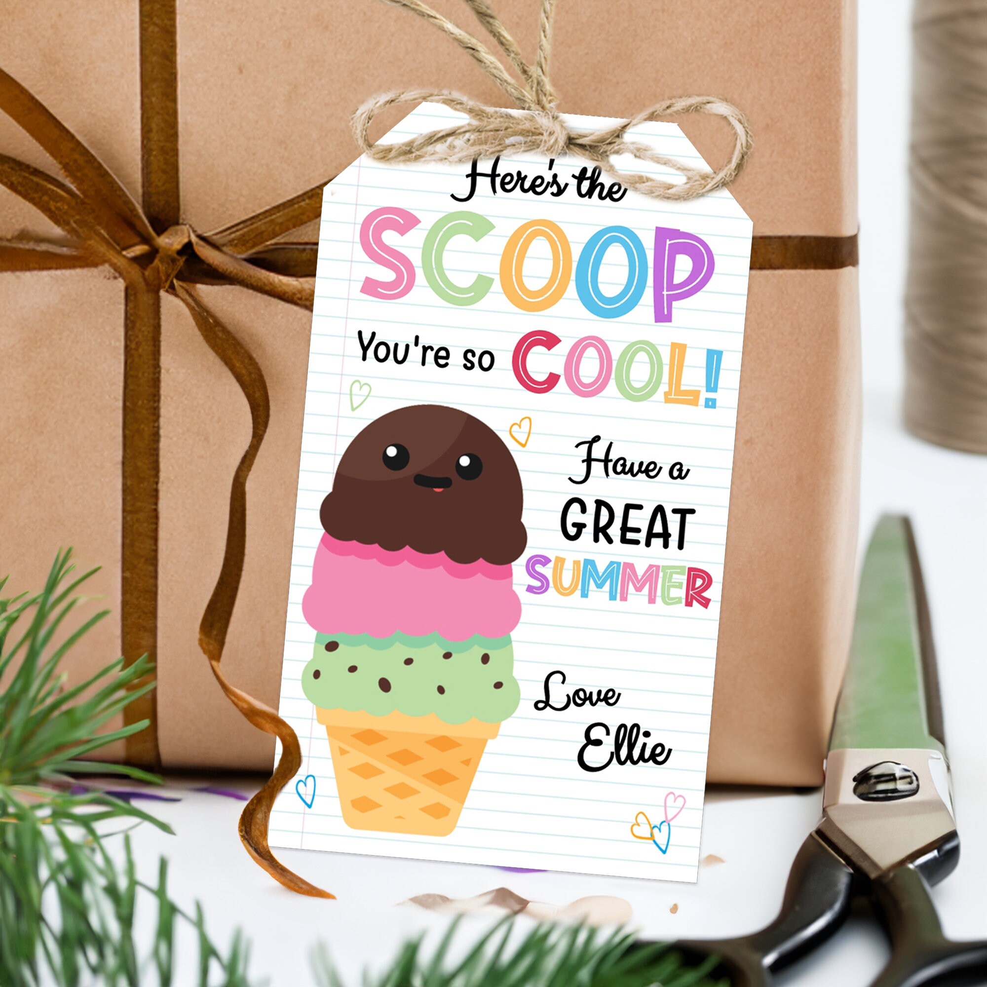 Editable Summer Ice Cream Teacher Appreciation Tag Kids End of School ...