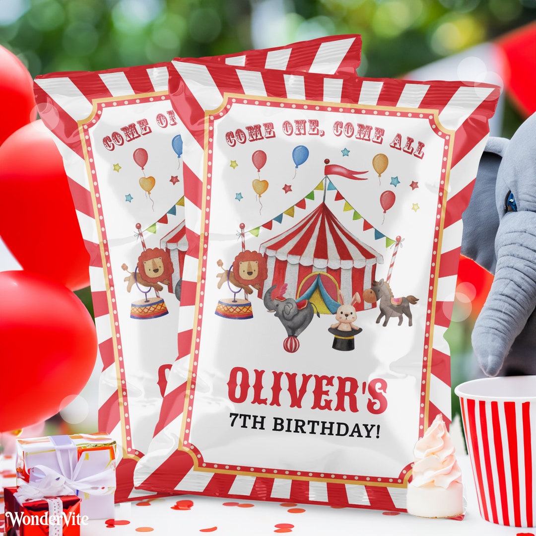 Editable Circus Chip Bag Wrapper Labels, Carnival Chip Bag Wrapper Labels, Circus Chip Bag ...