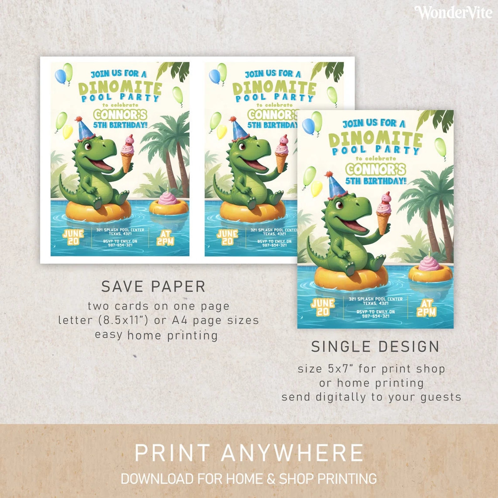 Editable Dinosaur Pool Party Invitation Dinosaur Pool Birthday Party ...
