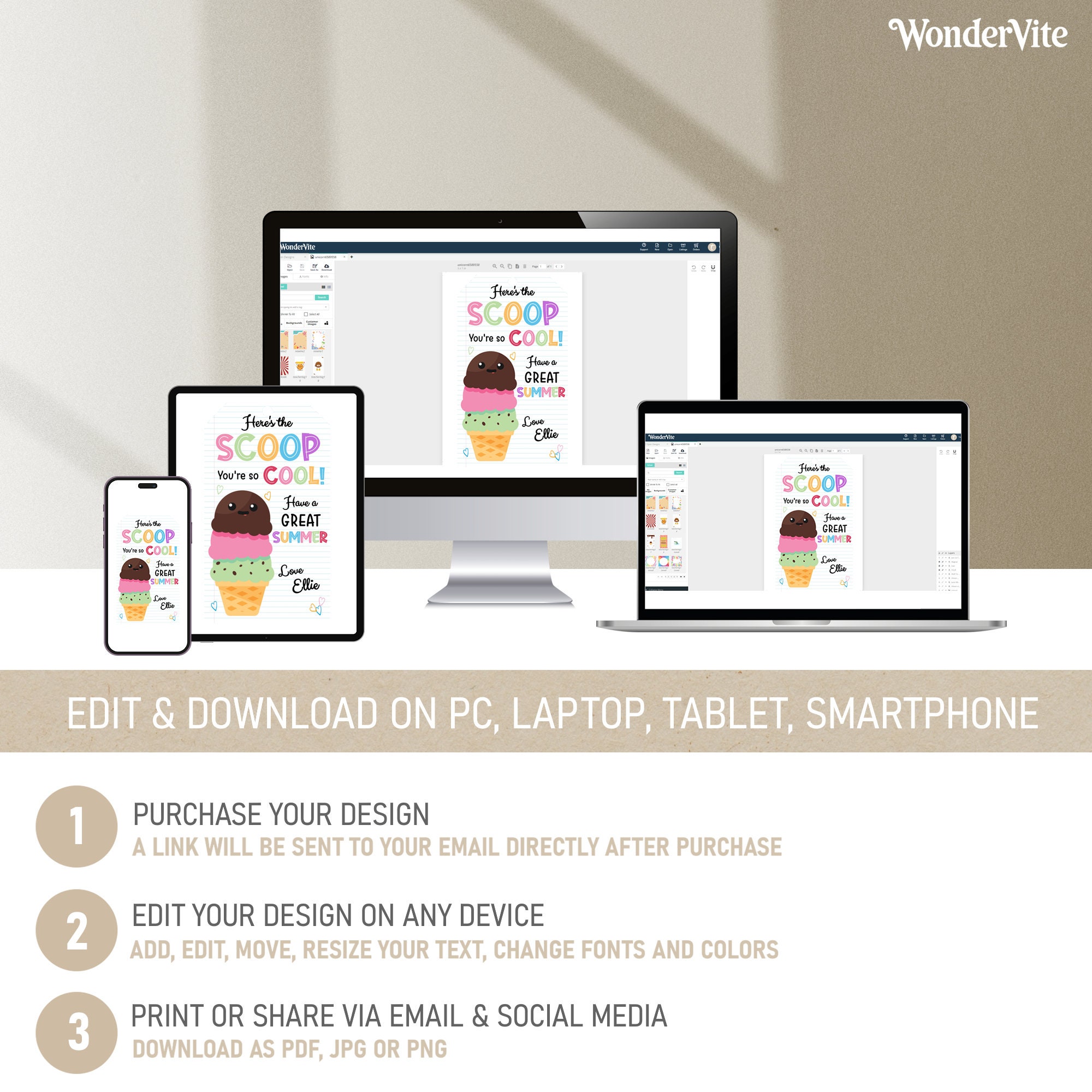 Editable Summer Ice Cream Teacher Appreciation Tag Kids End of School ...