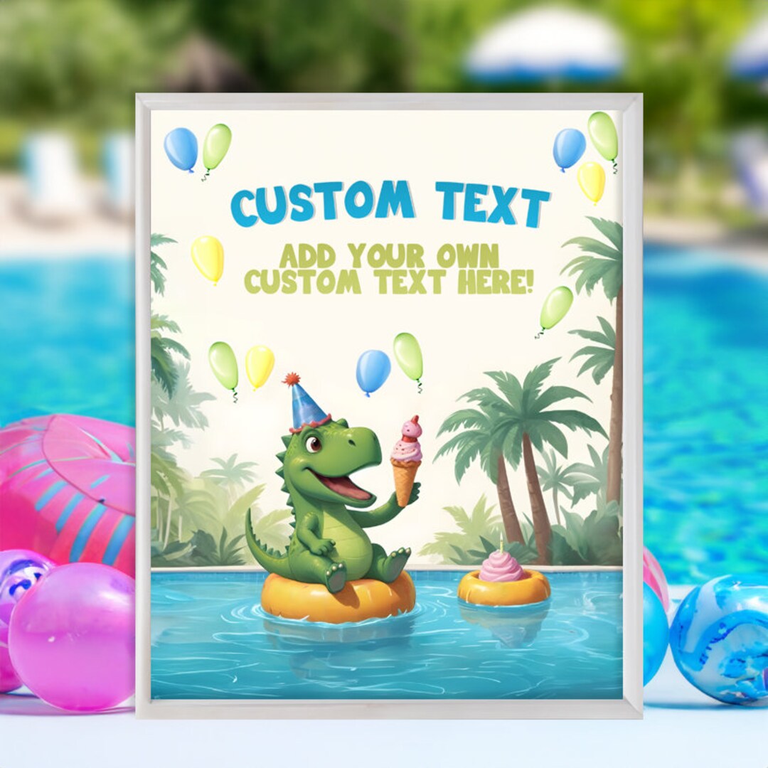 Editable Dinosaur Pool Party Custom Sign Dinosaur Pool Birthday Party ...