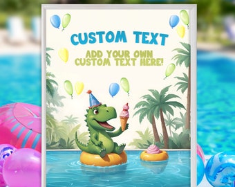 Editable Dinosaur Pool Party Invitation Dinosaur Pool Birthday Party ...