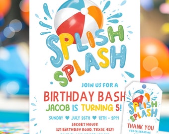 Splish Splash Birthday Bash Pool Party Invitation Printable - Etsy