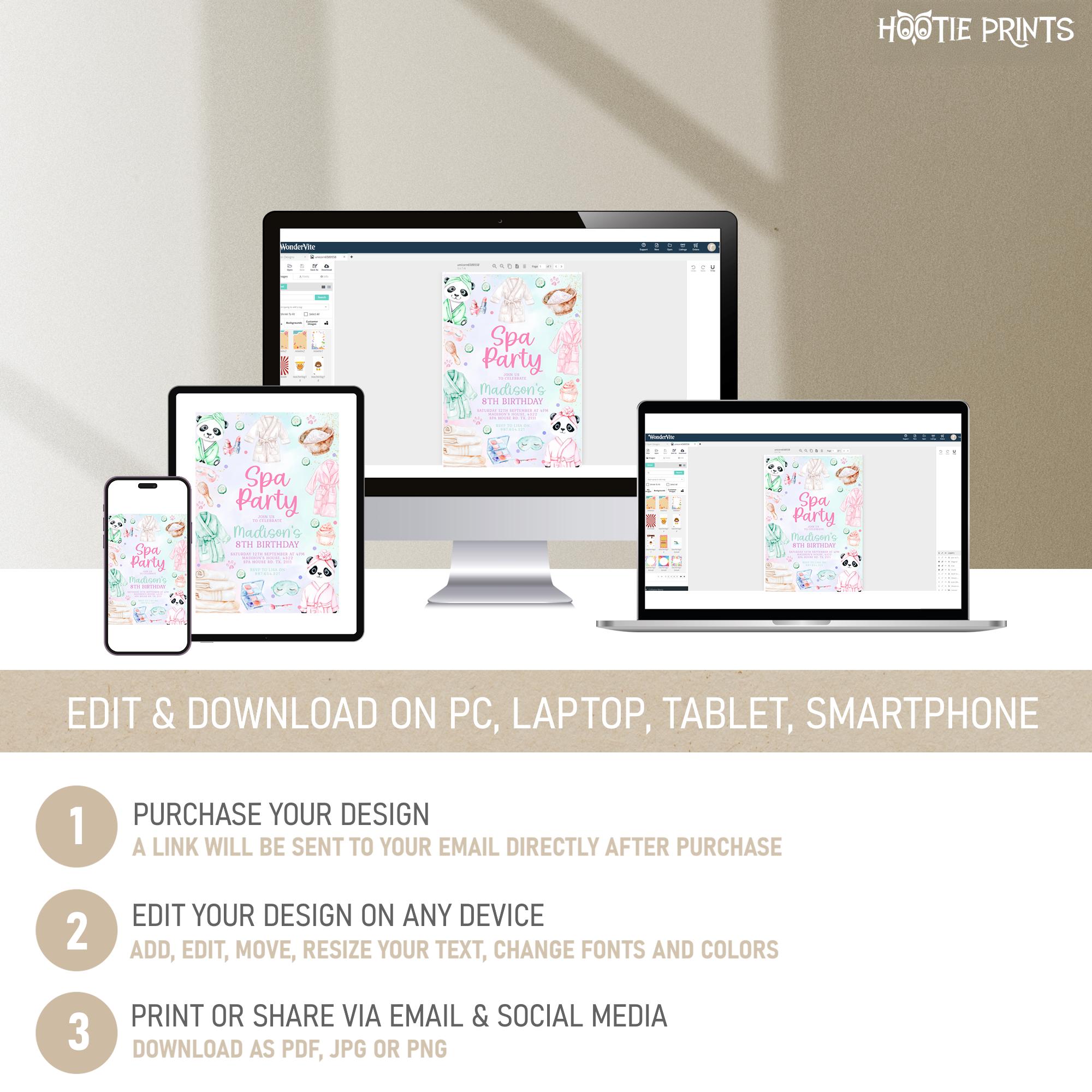 Editable Panda Spa Pamper Party Birthday Invitation, Pamper Party ...