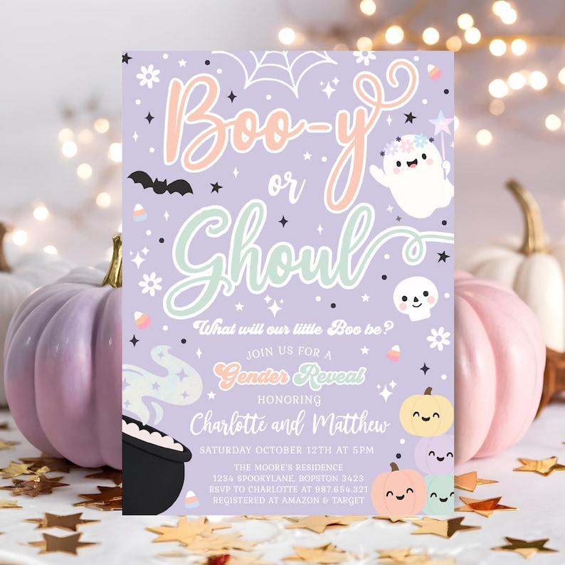 Halloween Gender Reveal Invitation: Little Boo Ghost (digital Download ...