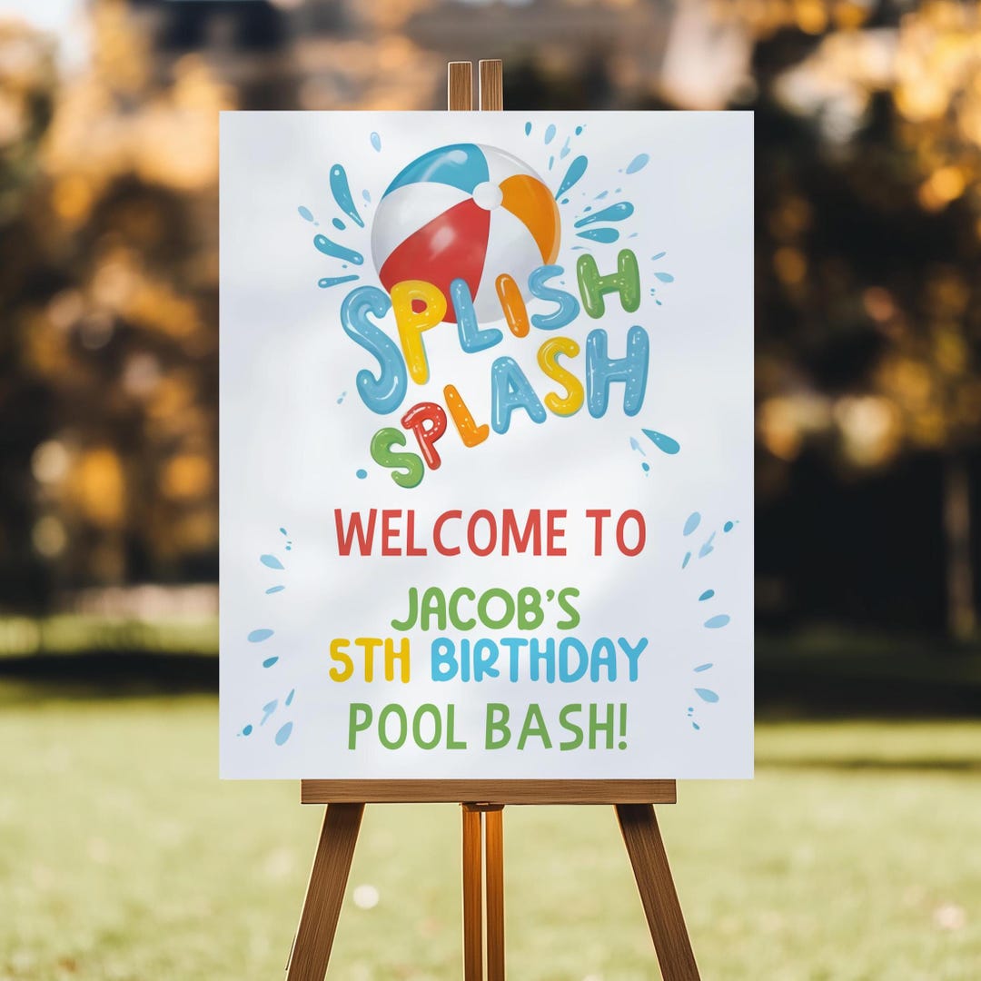 Editable Splish Splash Pool Party Welcome Sign Printable Birthday Beach ...
