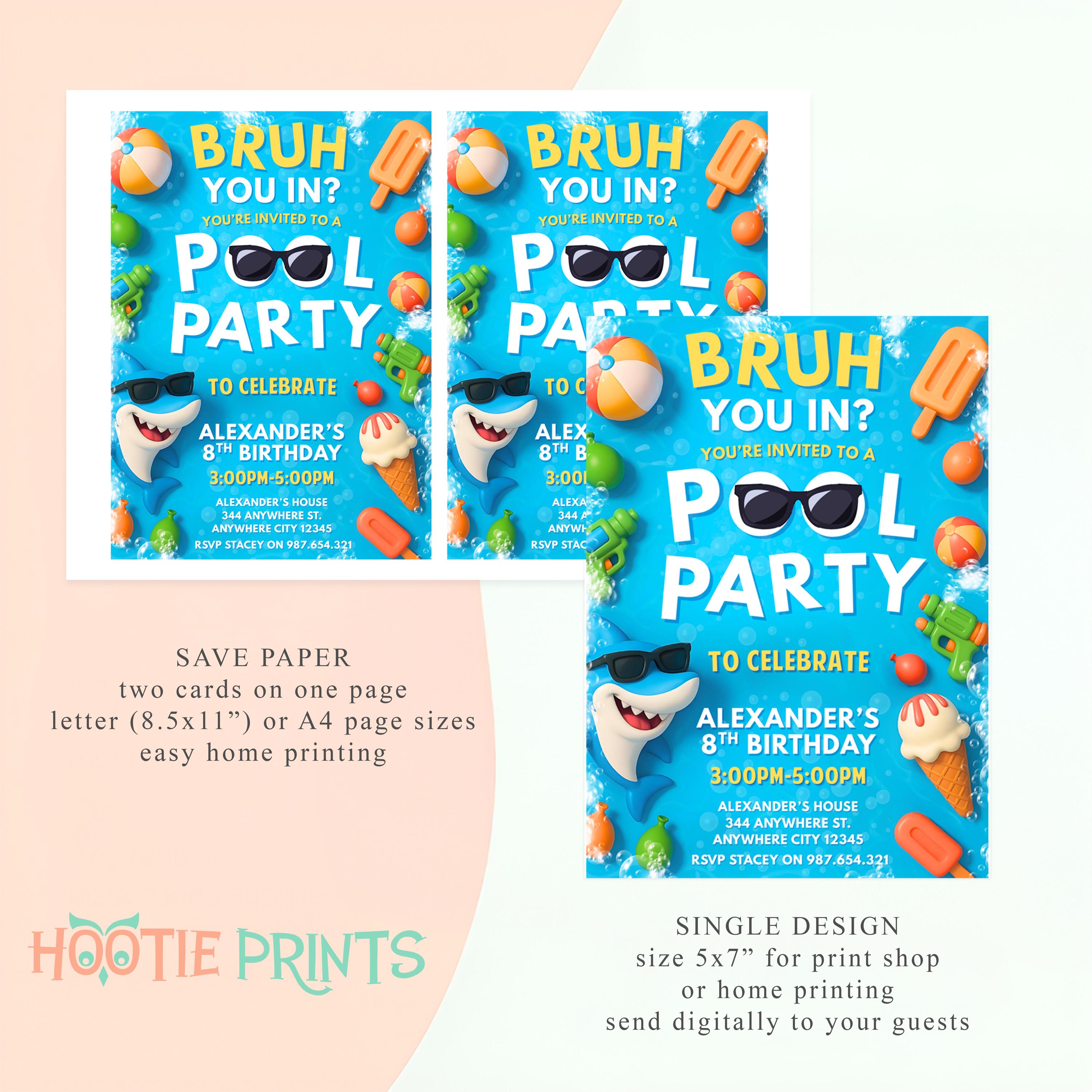Bruh You in Pool Party Birthday Invitation for Boys - Etsy